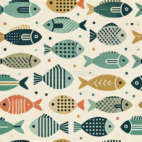 Flat Fish Print Design Background In Vector Stock Vector Illustration