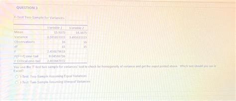 You Use The F Test Two Sample For Variances Tool To