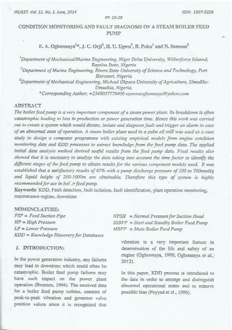 Pdf Condition Monitoring And Fault Diagnosis Of A Steam Boiler Feed Pump