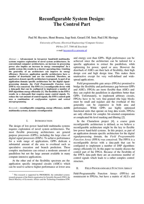 Pdf Reconfigurable System Design The Control Part