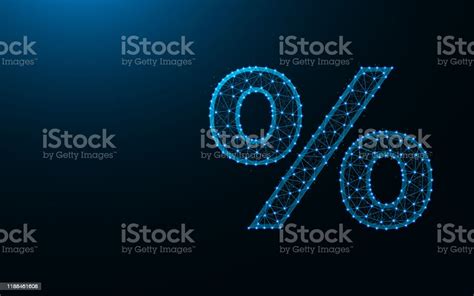 퍼센트 기호 낮은 폴리 디자인 추상 기하학적 템플릿 어두운 파란색 배경에 포인트와 선으로 만든 와이어 프레임 메쉬 다각형 벡터 그림 가격에 대한 스톡 벡터 아트 및 기타