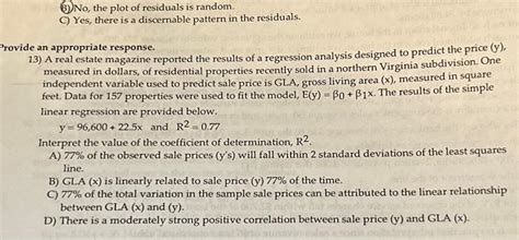 Solved 6 No The Plot Of Residuals Is Random C Yes