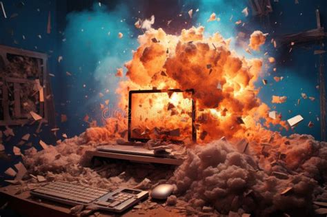 Disastrous Computer Desktop Exploding Generate Ai Stock Image Image