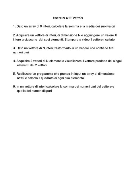 Esercizi Sugli Array Esercizi Di Informatica Docsity