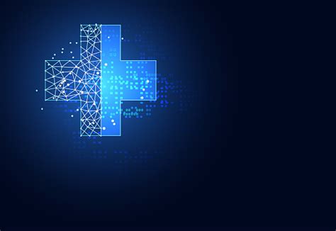 추상 건강 과학 구성 건강 플러스 디지털 기술 개념 현대 의료 기술 치료 의학에 안녕 기술 미래 파란색 배경 서식 파일 웹 디자인 또는 프레 젠 테이 션 테크놀로지에 대한