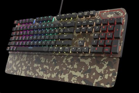Camouflage Colored Computer Keyboard With Rgb Color Isolated On Black