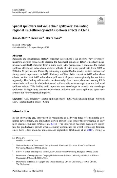 Pdf Spatial Spillovers And Value Chain Spillovers Evaluating Regional Randd Efficiency And Its