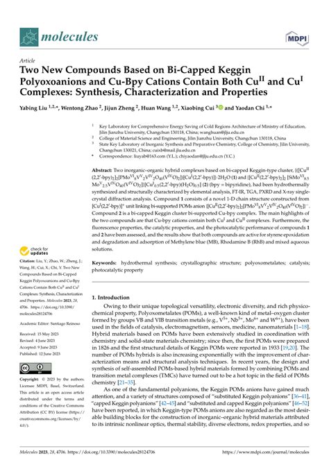 Pdf Two New Compounds Based On Bi Capped Keggin Polyoxoanions And Cu