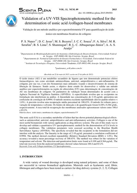 Pdf Validation Of A Uv Vis Spectrophotometric Method For The