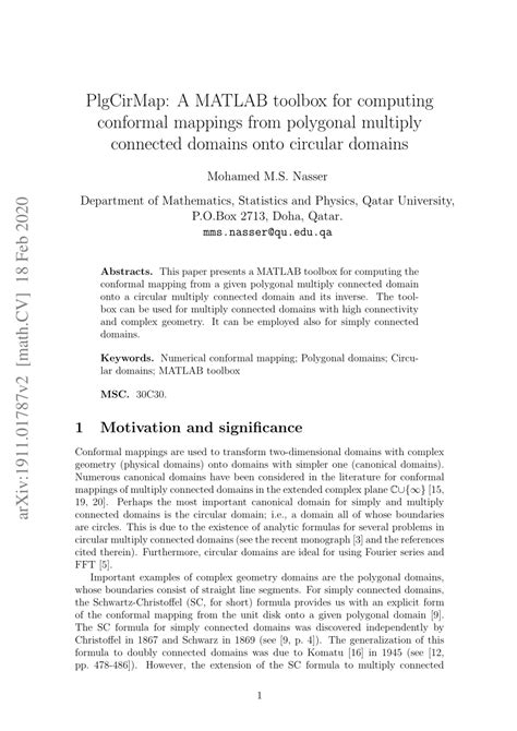 Pdf Plgcirmap A Matlab Toolbox For Computing The Conformal Mapping From Polygonal Multiply