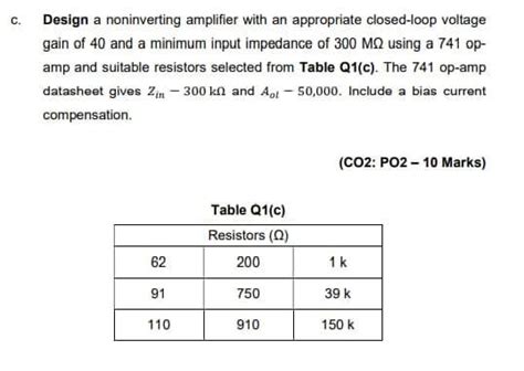 Solved C Design A Noninverting Amplifier With An Chegg