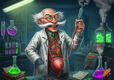 A Cartoon Chemical Engineer Wearing Safety Goggles And A Periodic Table Lab Coat Swings A Golf