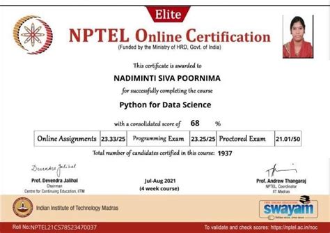 Siva Poornima N On Linkedin Nptel Pythonfordatascience Computerscience Swayam