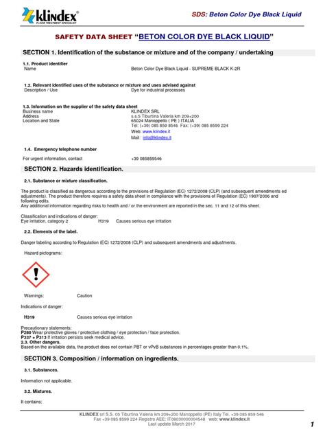 Beton Color Dye Black Liquid Eng Msds Download Free Pdf Dangerous Goods Toxicity