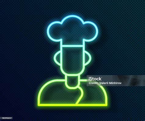 검은 색 배경에 고립 된 빛나는 네온 라인 쿡 아이콘 요리사 기호 벡터 가공의 인물에 대한 스톡 벡터 아트 및 기타 이미지 가공의 인물 고풍스런 그릇 Istock