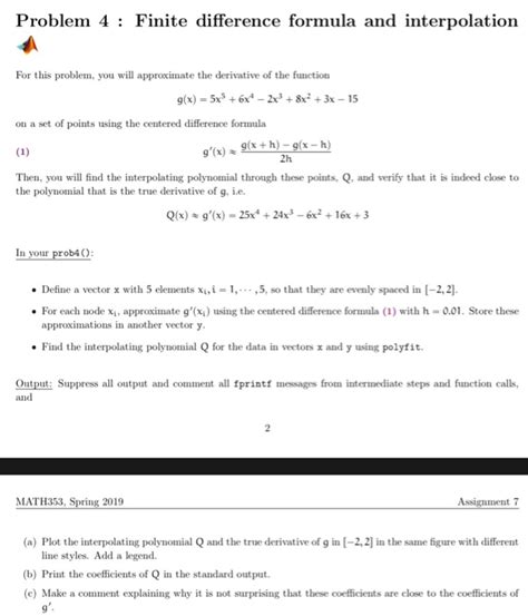 Problem 4 Finite Difference Formula Interpolation Problem Approximate