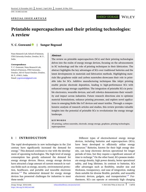 Printable Supercapacitors And Their Printing Technologies A Review