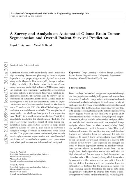 Pdf A Survey And Analysis On Automated Glioma Brain Tumor Segmentation And Overall Patient