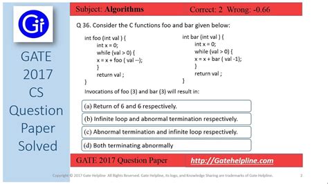 gate 2017 cs q36 consider the c functions foo and bar given below foo 3 and bar 3 youtube