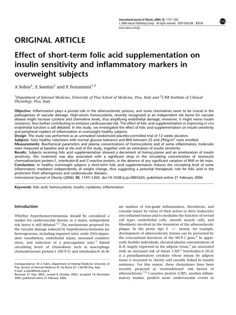 Pdf Effect Of Short Term Folic Acid Supplementation On Insulin Sensitivity And Inflammatory