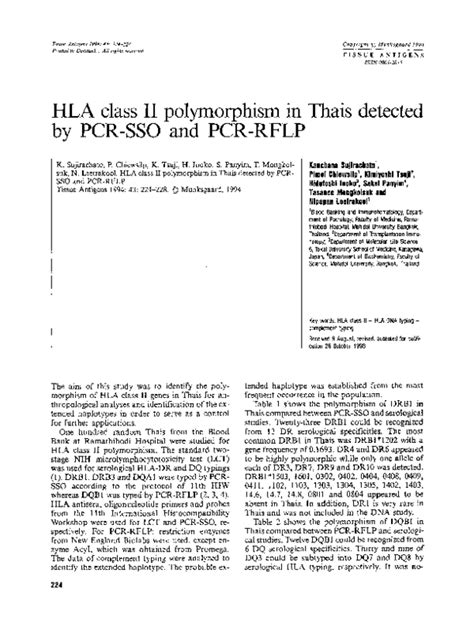 Pdf Hla Class Ii Polymorphism In Thais Detected By Pcr Sso And Pcr Rflp