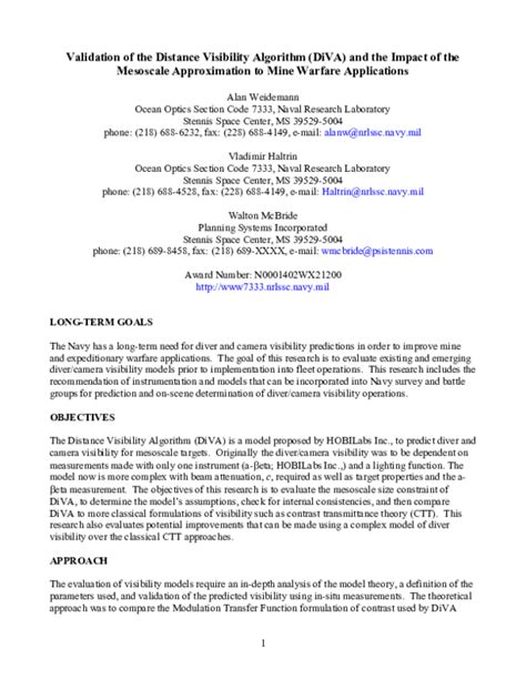 pdf validation of the distance visibility algorithm diva and the