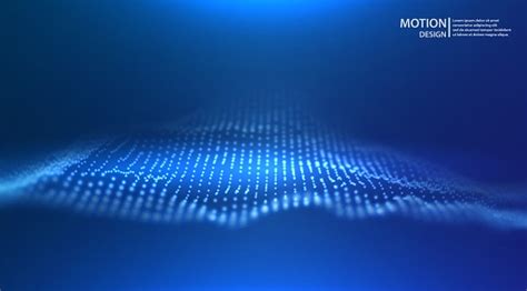 푸른 입자의 물결 추상 기술 흐름 배경 사운드 메쉬 패턴 또는 그리드 풍경 디지털 데이터 구조는 점 요소로 구성됩니다 향후 벡터 그림입니다 테크노 음악에 대한 스톡 벡터