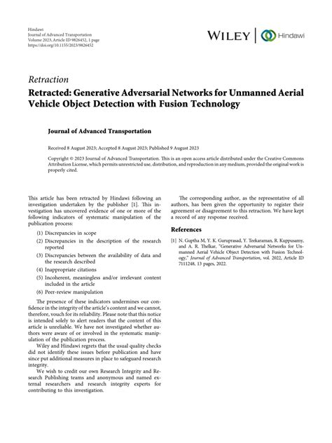 Pdf Retracted Generative Adversarial Networks For Unmanned Aerial Vehicle Object Detection