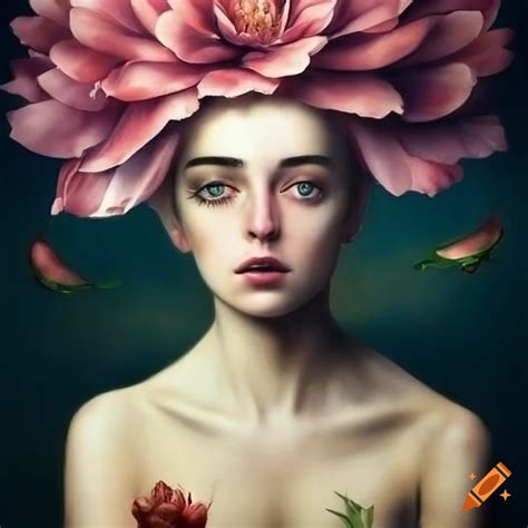 Surrealistic Portrait Of A Woman With A Flower On Craiyon