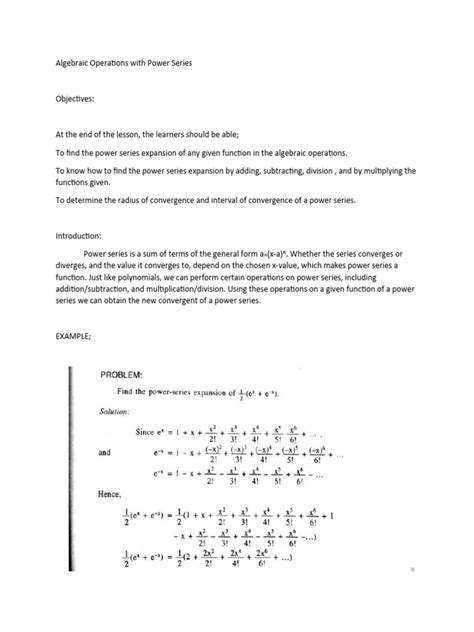 Gutierrez Rojay Z Algebraic Operations With Power Series Pdf