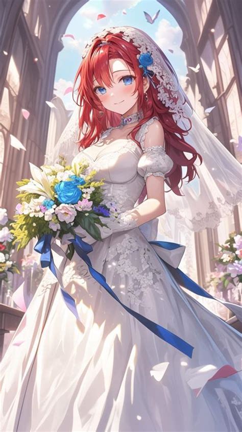 Cute Anime Bride Girl Wearing White Wedding Dress Aesthetic 121