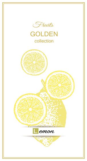 빈티지 스타일에 레몬 벡터 일러스트입니다 배너 텍스트에 대 한 장소와 레몬의 금 조각으로 음식 과자 에코 자연 제품 약국 화장품 바디 케어 제품 서명 카드 포장을 위한
