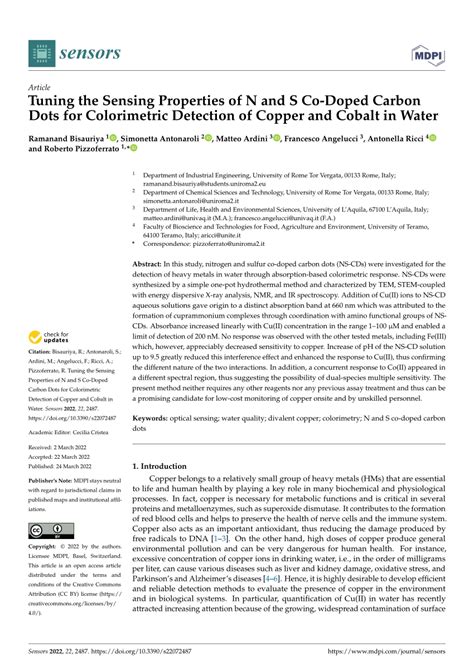 Pdf Tuning The Sensing Properties Of N And S Co Doped Carbon Dots For
