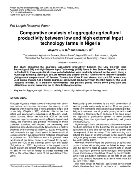 Pdf Comparative Analysis Of Aggregate Agricultural Productivity