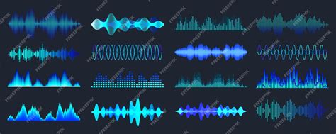Premium Vector Blue Colorful Sound Waves Collection Analog And Digital Audio Signal Music