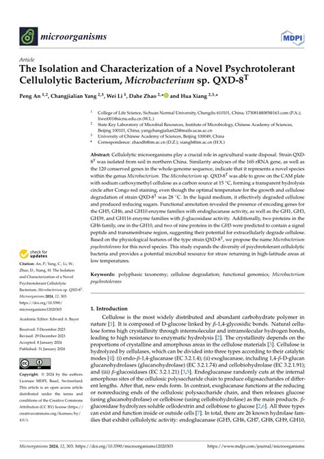 Pdf The Isolation And Characterization Of A Novel Psychrotolerant Cellulolytic Bacterium