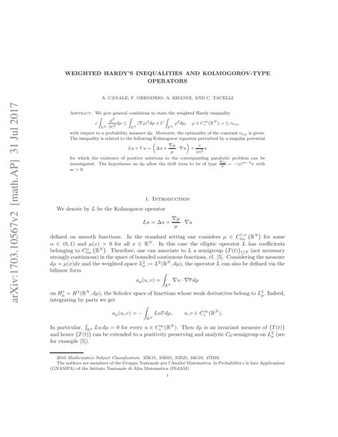 Pdf Weighted Hardys Inequalities And Kolmogorov Type Operators