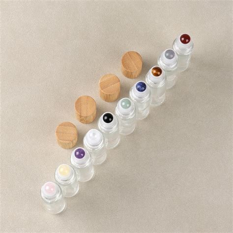 【定制標誌】5ml 10ml 空玻璃滾瓶寶石滾輪精油按摩瓶寶石滾輪竹蓋 蝦皮購物