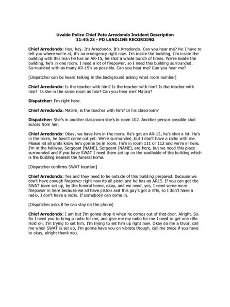 Uvalde Police Chief 911 Call Transcript Pdf