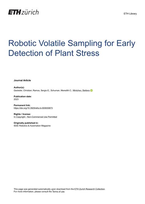 Pdf Robotic Volatile Sampling For Early Detection Of Plant Stress Precision Agriculture