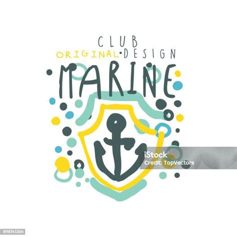 바다 클럽 기호 디자인 원본 템플릿 방패에 앵커 아이 스타일 손으로 그린 화려한 벡터 일러스트 레이 션 흰색 절연 0명에 대한 스톡 벡터 아트 및 기타 이미지 Istock