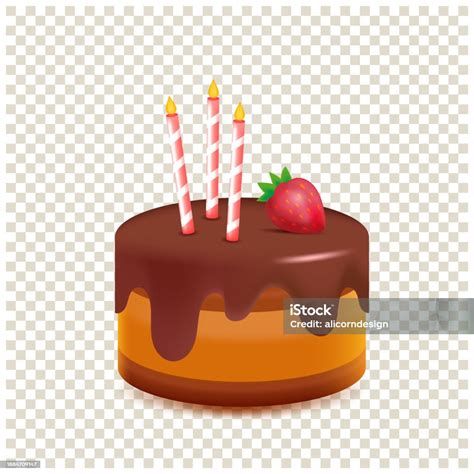 유치한 생일 초코 유약 장식 케이크 하나 불타는 촛불 3d 아이콘 벡터 일러스트 레이 션 휴일 기념일 축 하 디저트 선물 축 하 과자 파이 설탕 장식 녹는 달콤한 사탕 맛
