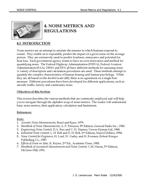 noise metrics and regulations noise control handout docsity