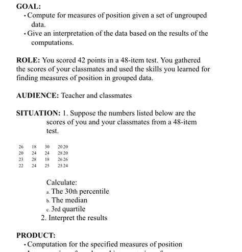 GOAL Compute For Measures Of Position Given A StudyX
