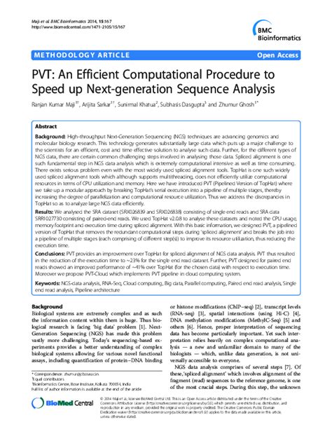 Pdf Pvt An Efficient Computational Procedure To Speed Up Next Generation Sequence Analysis