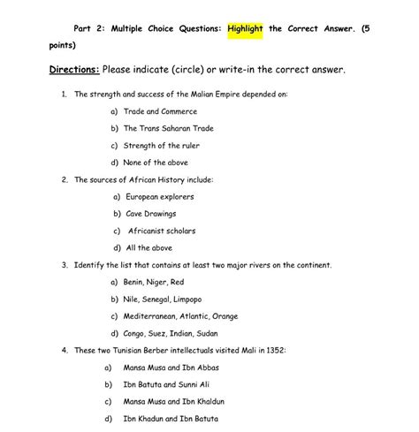 part 2 multiple choice questions highlight the