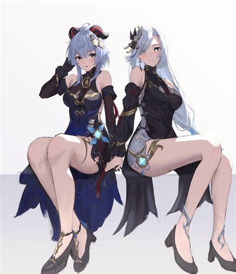 Ganyu Shenhe Ganyu And Shenhe Genshin Impact Drawn By Bakemonsou