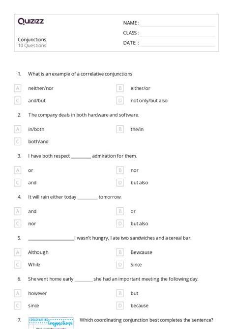50 Correlative Conjunctions Worksheets For 8th Class On Quizizz Free