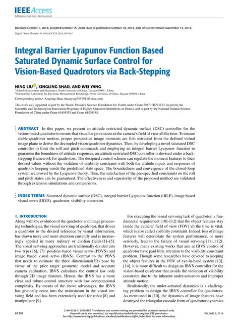 Pdf Integral Barrier Lyapunov Function Based Saturated Dynamic Surface Control For Vision