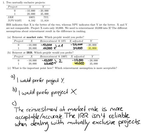 solved 1 two mutually exclusive projects irr indicates